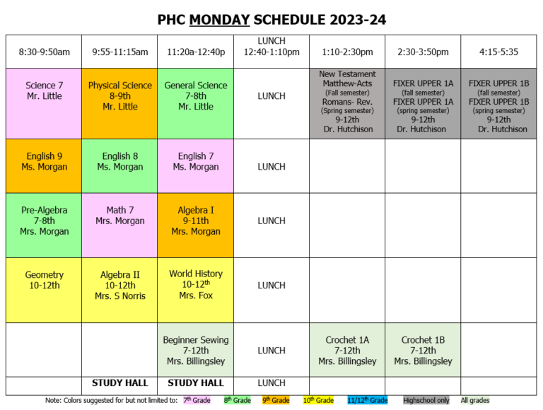 Class Schedule – PHC – Pearland Homeschool Connection