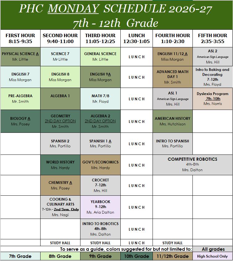 Class Schedule – PHC – Pearland Homeschool Connection