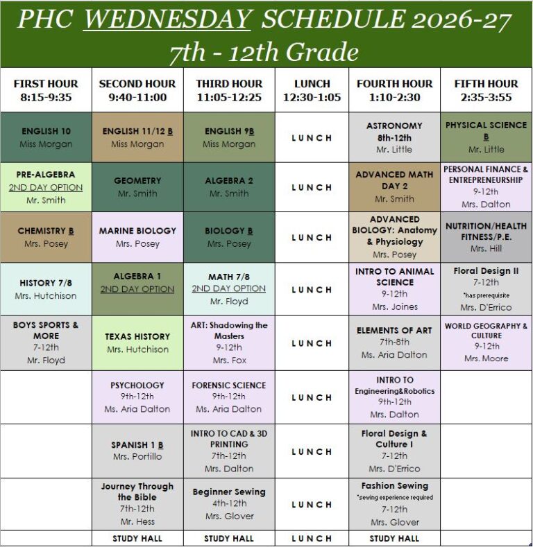Class Schedule – PHC – Pearland Homeschool Connection
